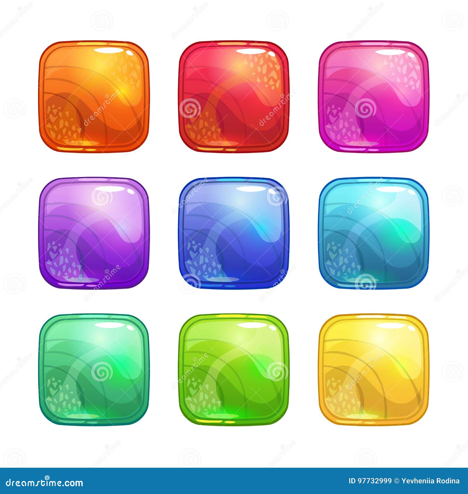 Cartoon Colorful Square Glossy Buttons Set. Stock Vector - Illustration ...