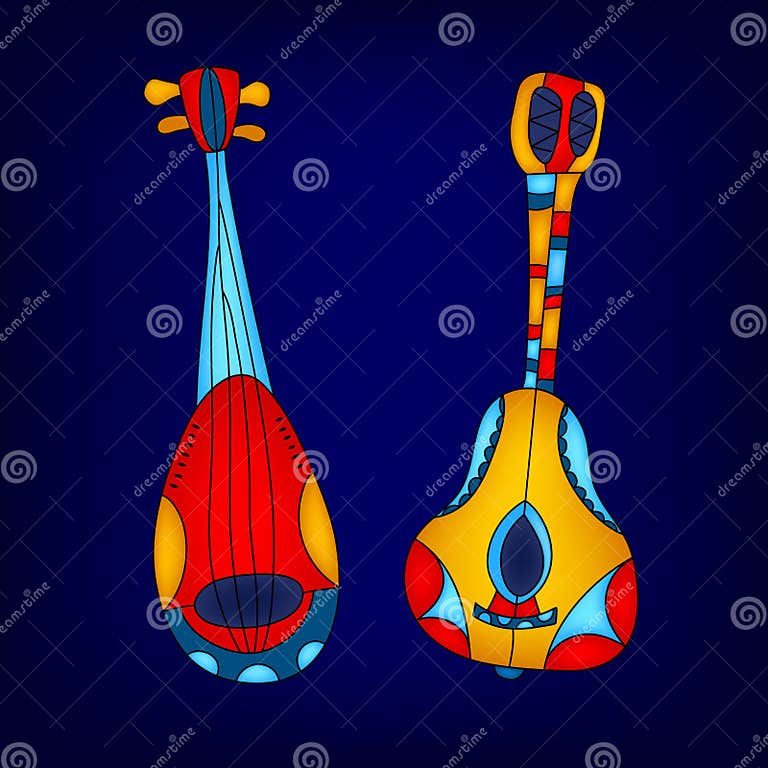 Cartoon Colorful Stringed Musical Instruments, Vector Stock Vector ...