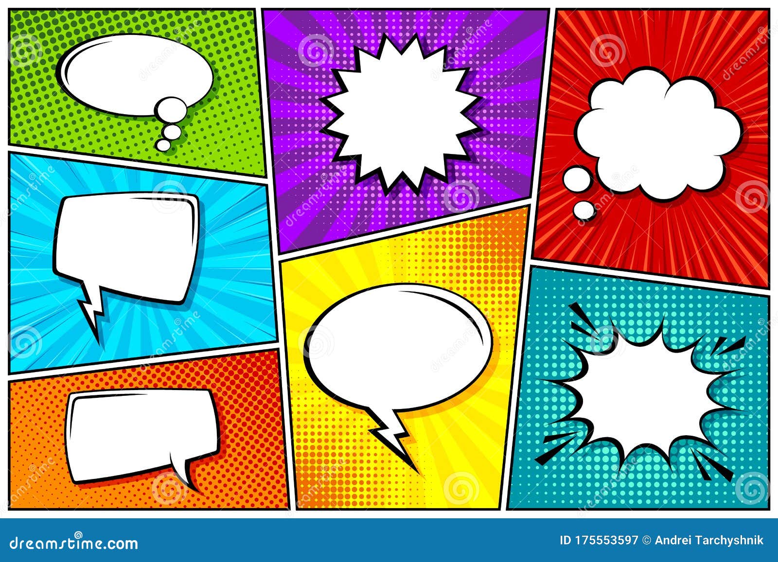 Cartoon Comic Backgrounds Set. Speech Bubble. Comics Book Colorful ...