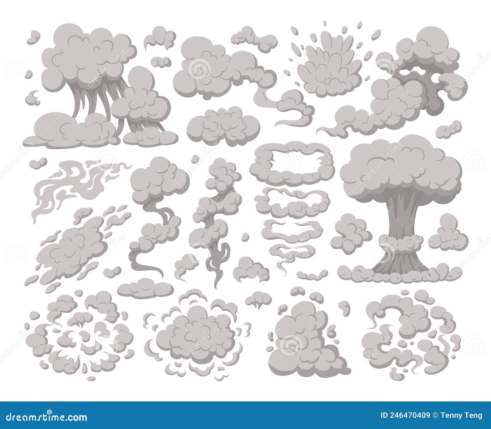 Cartoon Comic Book Dust Clouds, Smoke Puff Stream Cloud Elements ...