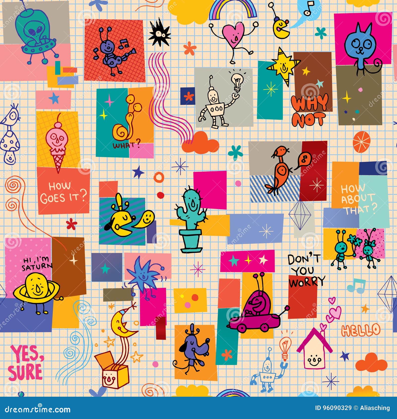 Cartoon Comic Characters Fun Seamless Pattern Stock Vector ...