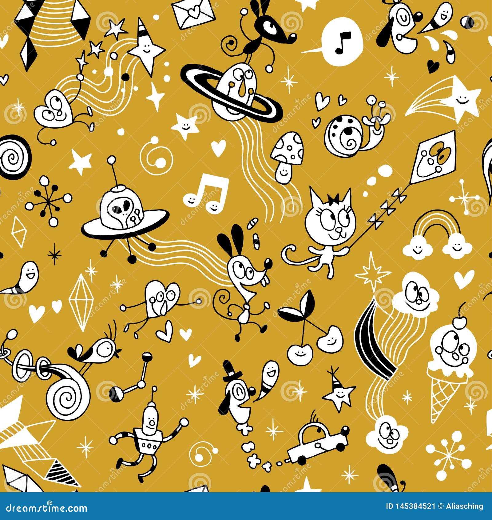 Comic Characters Group Fun Seamless Pattern Stock Vector - Illustration ...