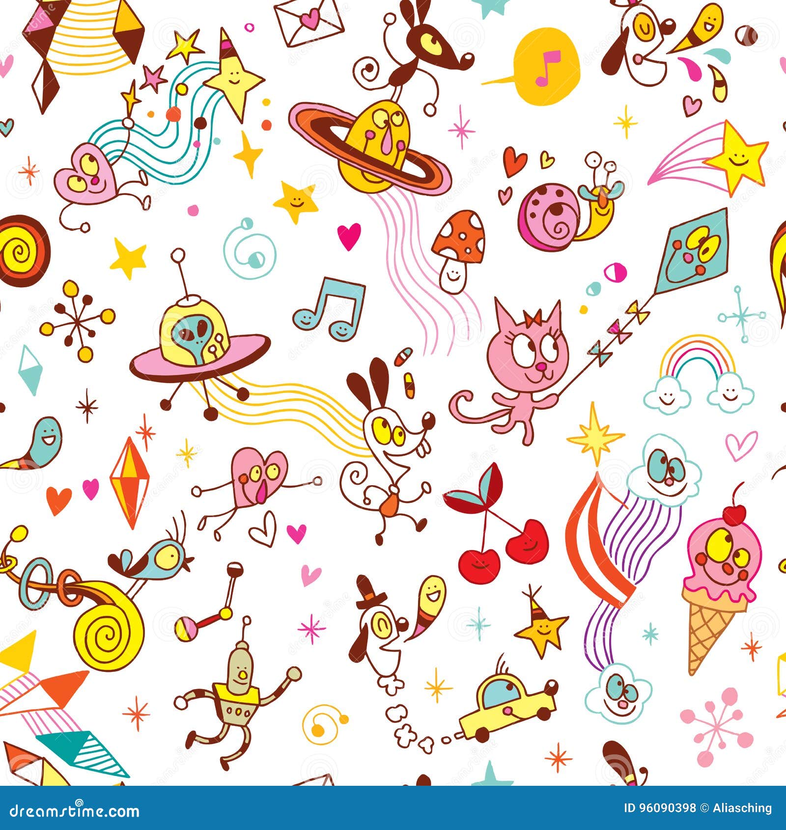 Cartoon Comic Characters Seamless Pattern Stock Vector - Illustration ...