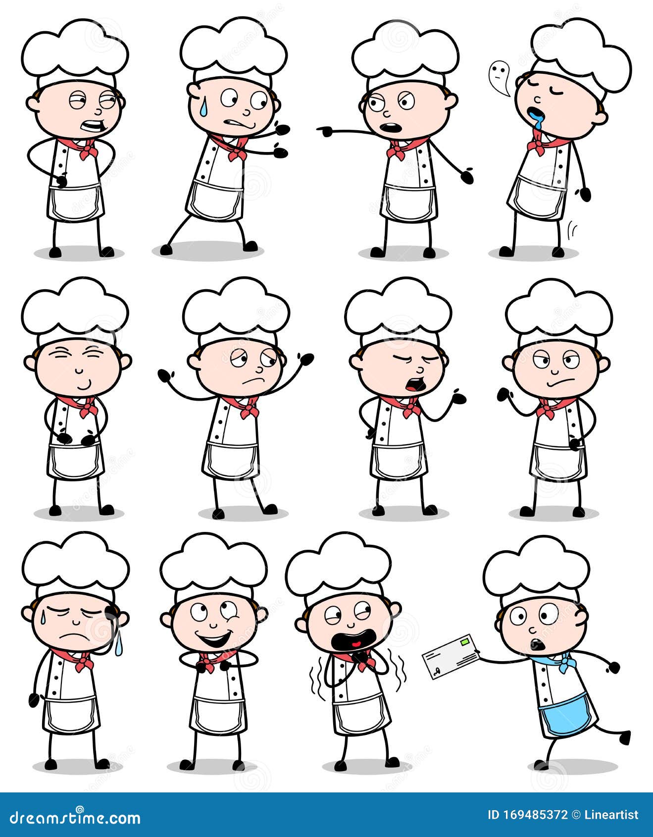 Cartoon Comic Chef Poses - Set of Concepts Vector Illustrations Stock ...