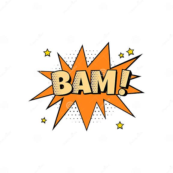 Cartoon Comic Speech Bubble with Dotted Pattern, Stars, BAM Word ...