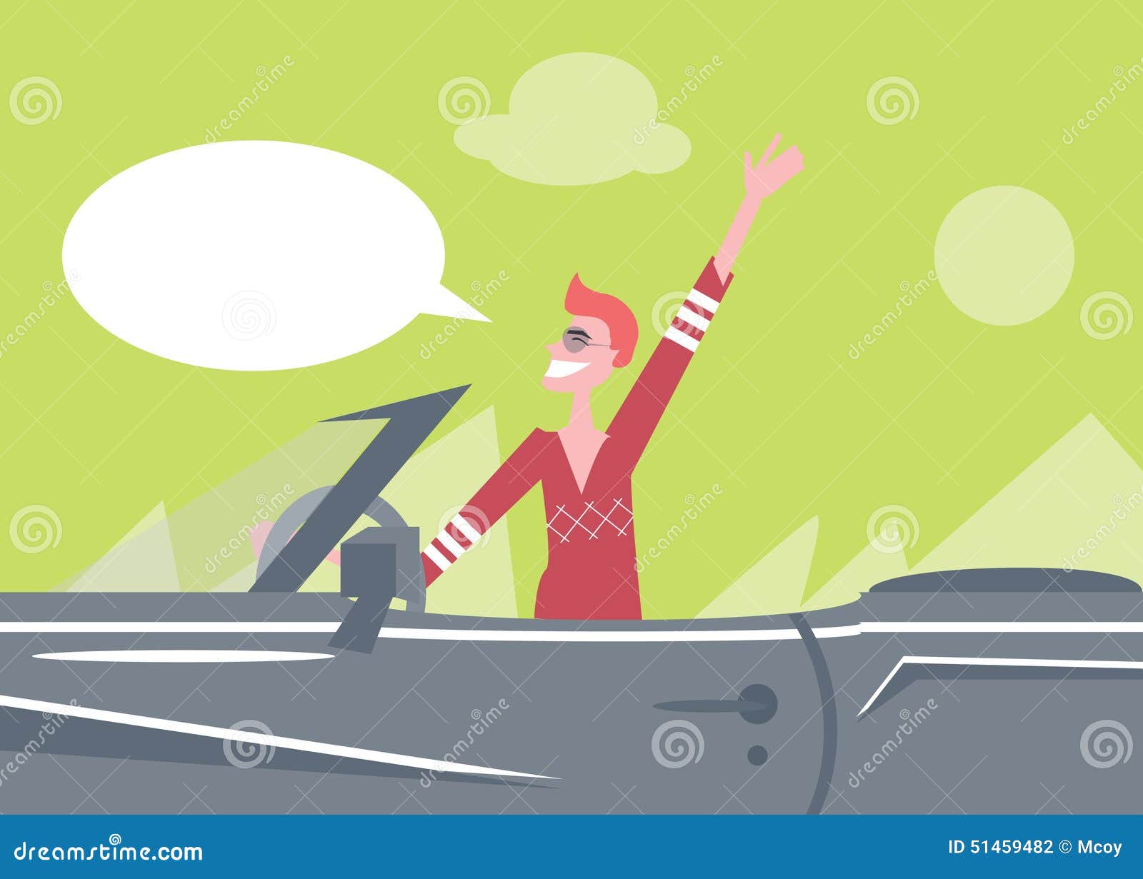 Cartoon Comics Funny Man Car Driver with a Hand Up Auto Concept Stock ...