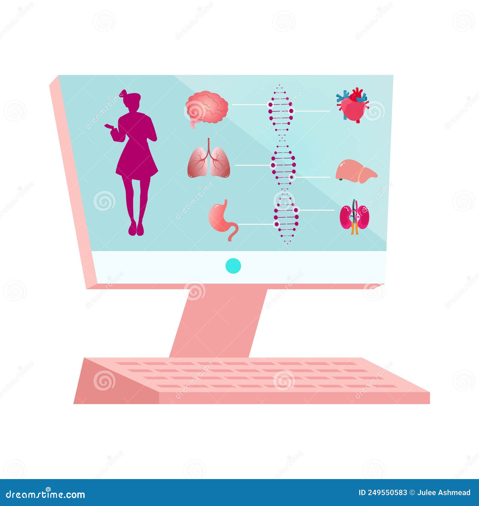 Cartoon Computer Showing Health Information Obtained by DNA Sequencing ...
