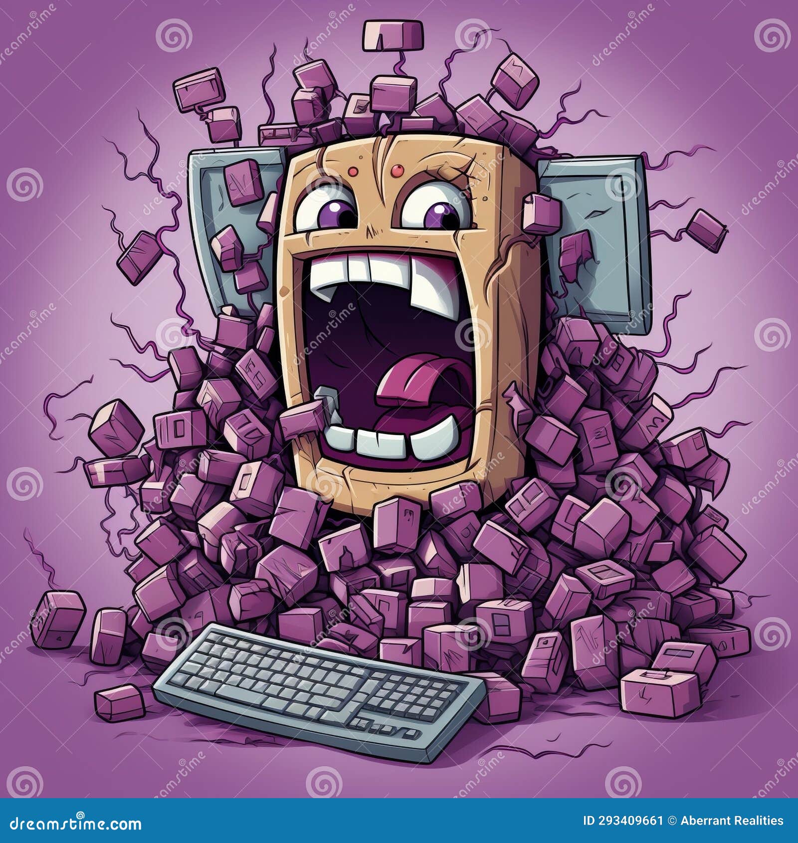 A Cartoon Computer with an Angry Face Surrounded by Blocks Stock ...