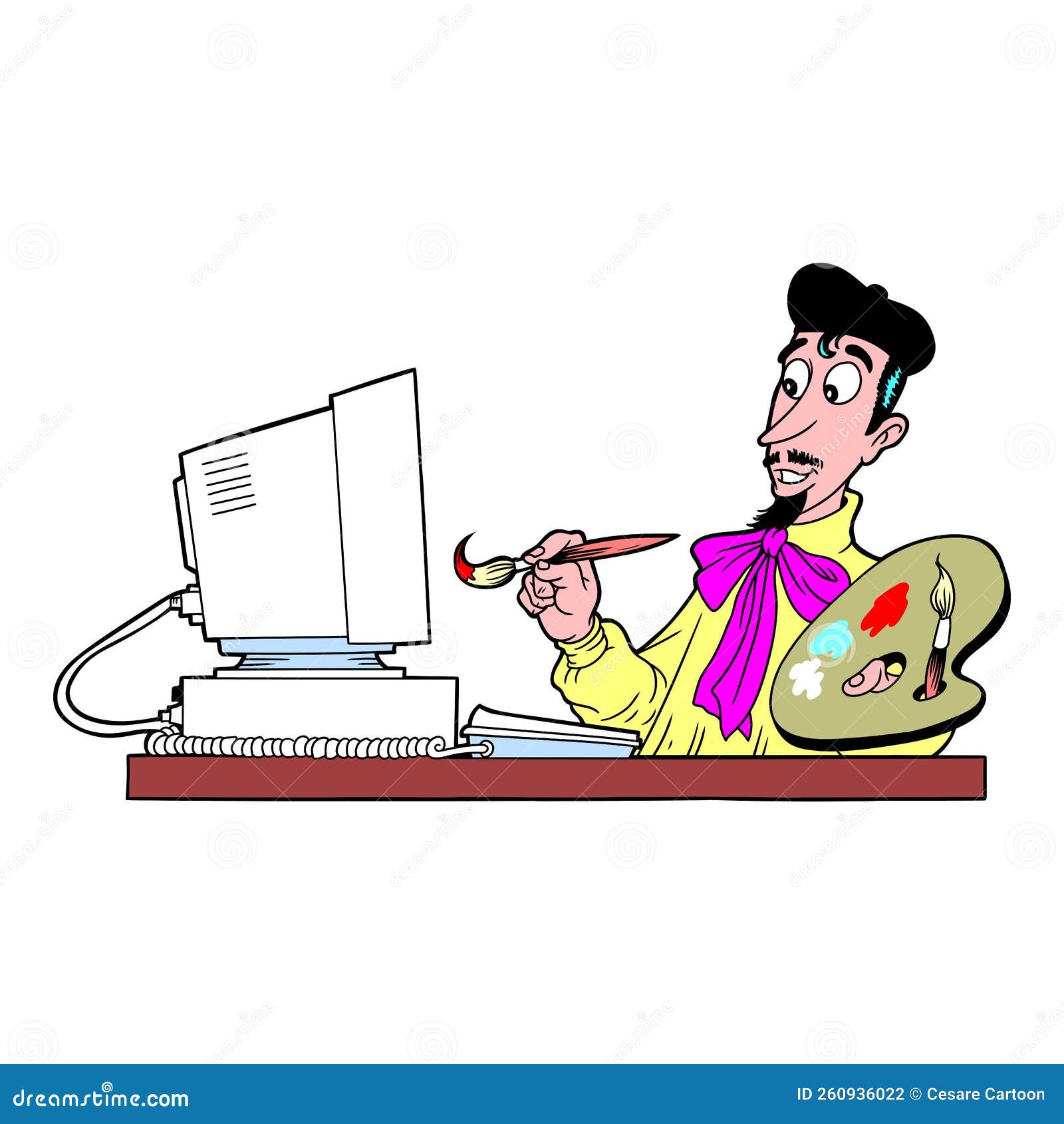 Cartoon Computer and Artist Stock Vector - Illustration of funny ...