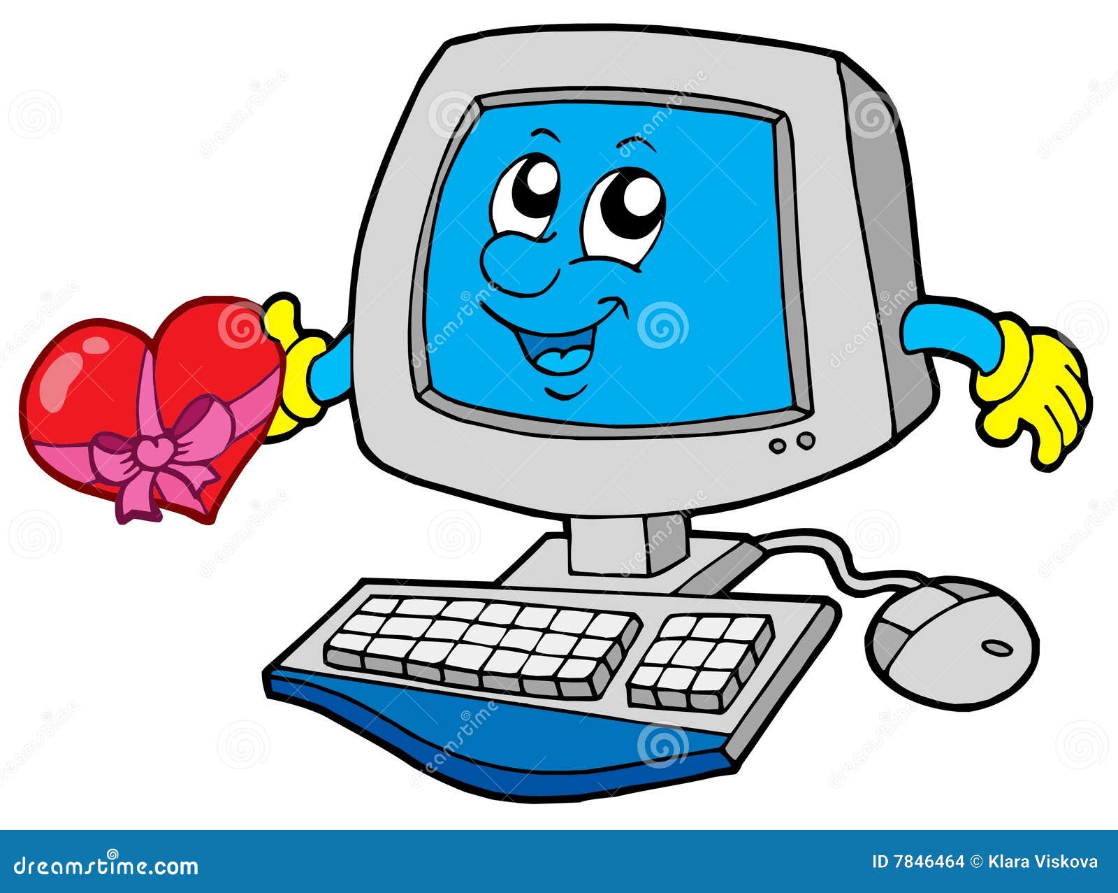 Cartoon Computer with Heart Stock Vector - Illustration of data, color ...