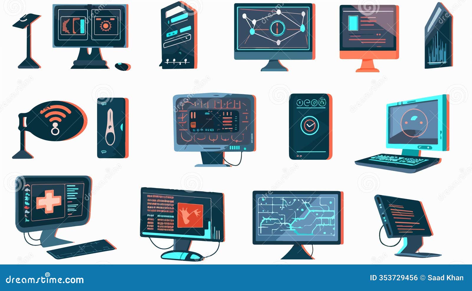 Cartoon Computer Network Attack Vector Illustration for Cybersecurity ...