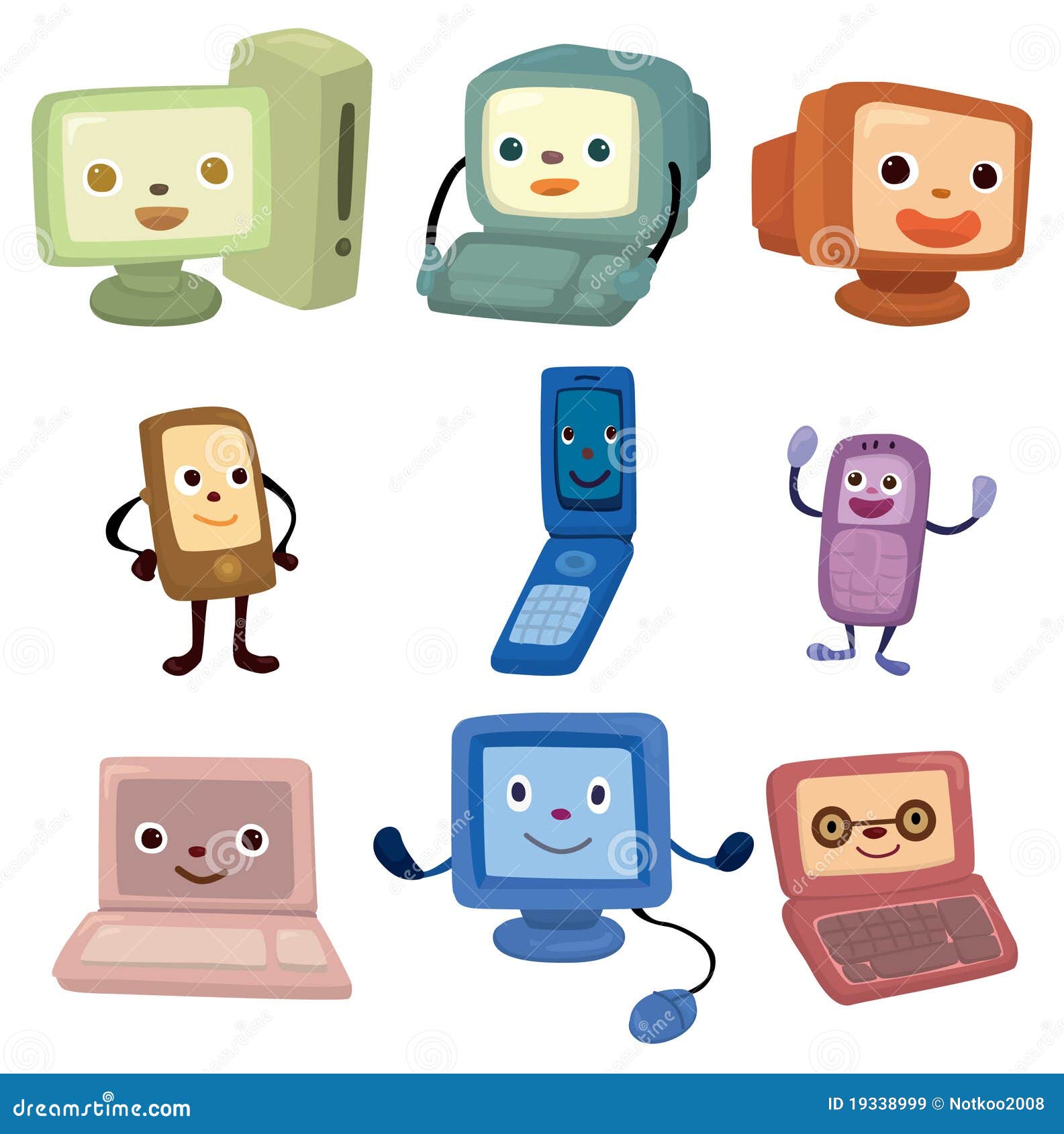 Cartoon Computer and Phone Face Icon Stock Vector - Illustration of ...