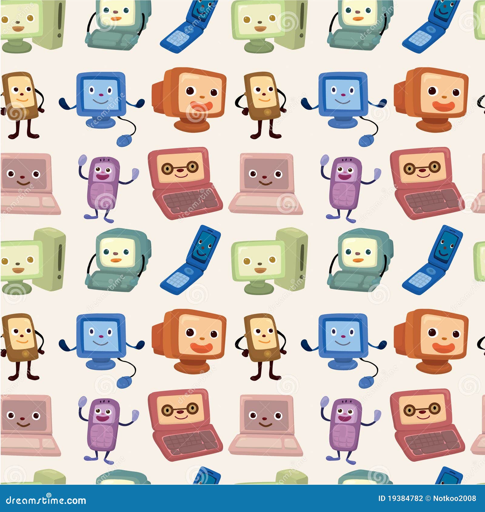 Cartoon Computer and Phone Set Seamless Pattern Stock Vector ...