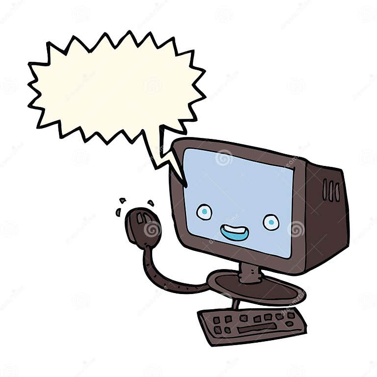 Cartoon Computer with Speech Bubble Stock Illustration - Illustration ...