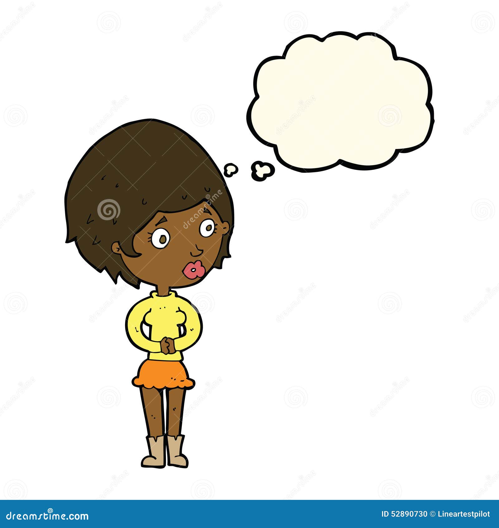 Cartoon Concerned Woman with Thought Bubble Stock Illustration ...