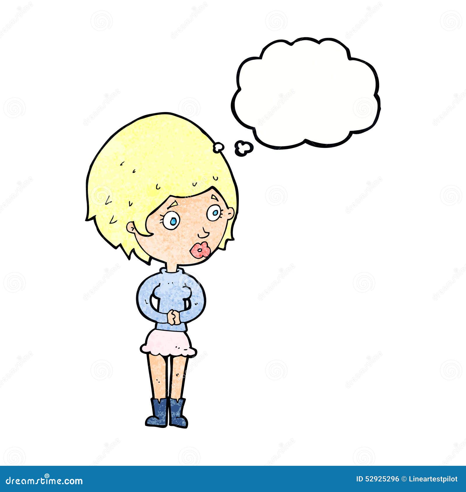 Cartoon Concerned Woman with Thought Bubble Stock Illustration ...