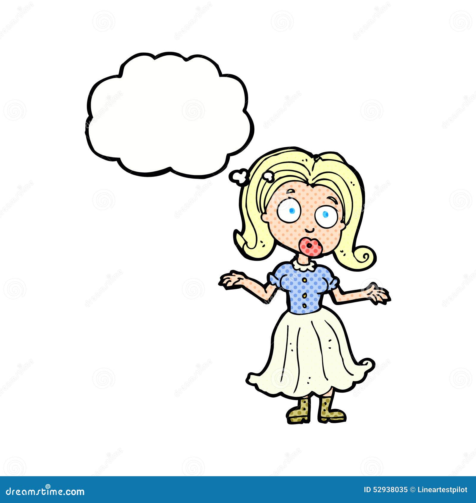 Cartoon Confused Girl with Thought Bubble Stock Illustration ...