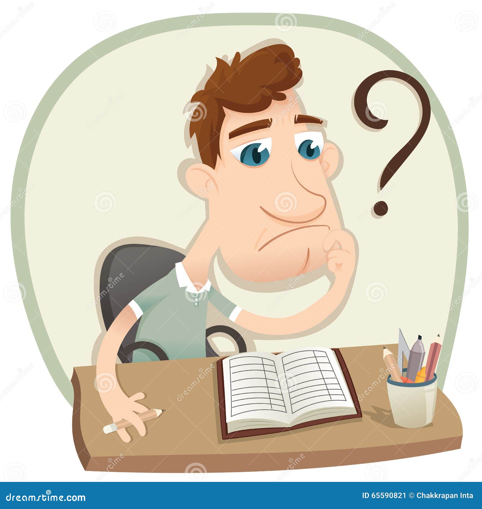 Cartoon confused man stock vector. Illustration of desk - 65590821