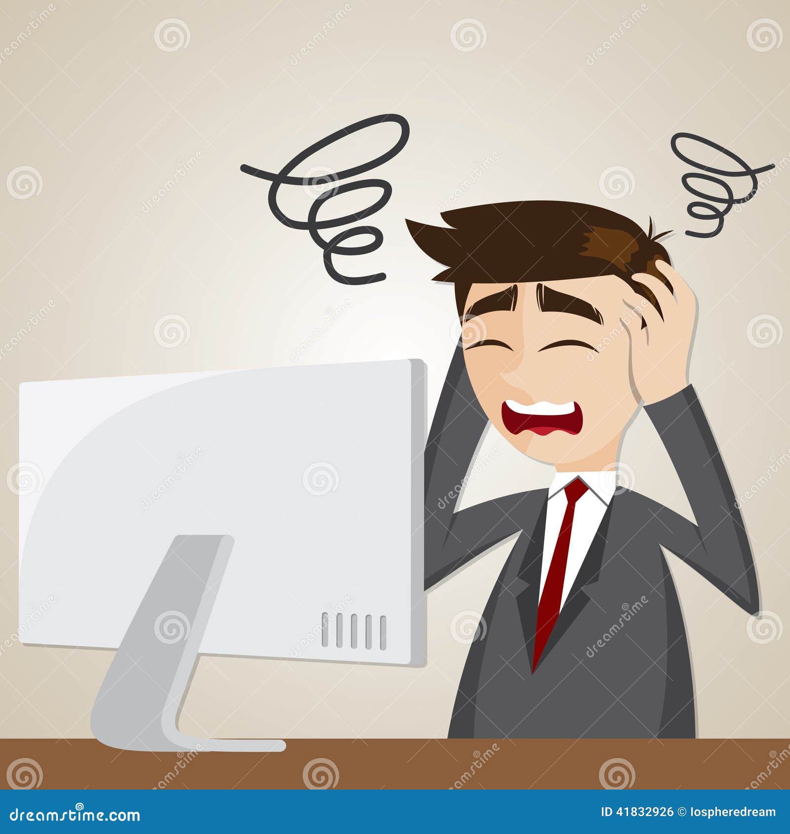 Cartoon Confusion Businessman with Computer Stock Vector - Illustration ...
