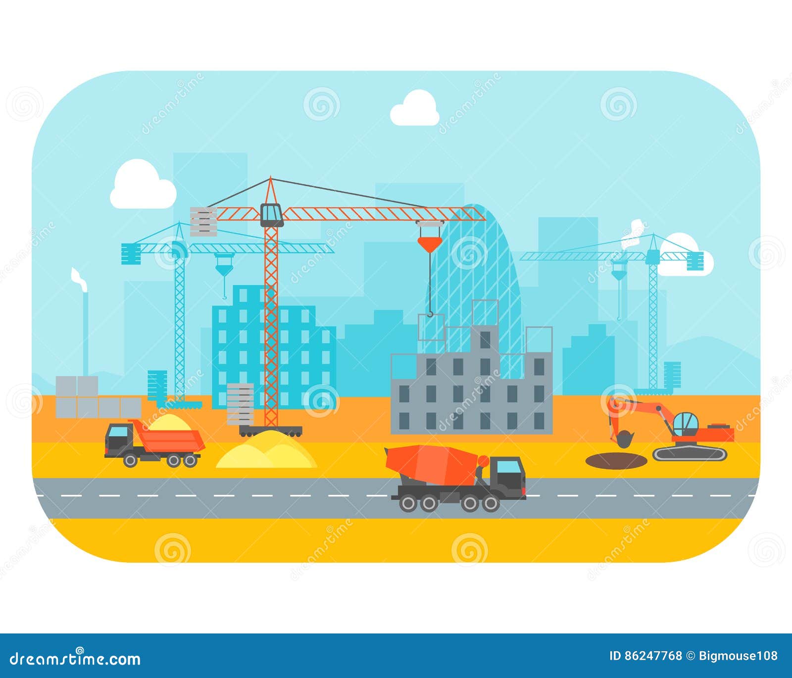 Cartoon Construction Building. Vector Stock Vector - Illustration of ...