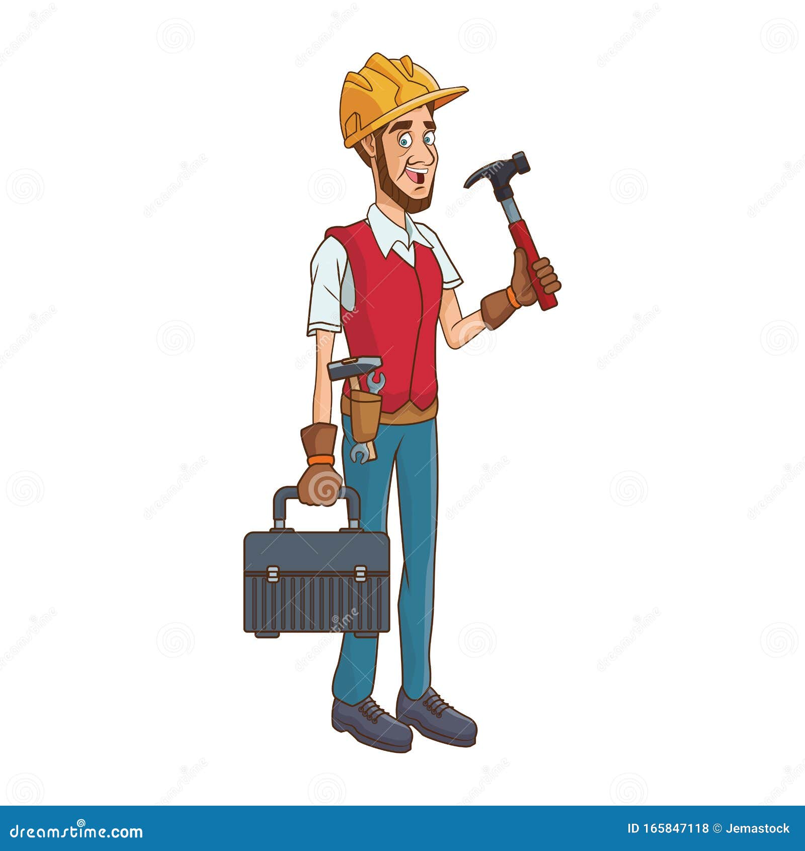 Cartoon Construction Man with Tool Box Icon Stock Vector - Illustration ...
