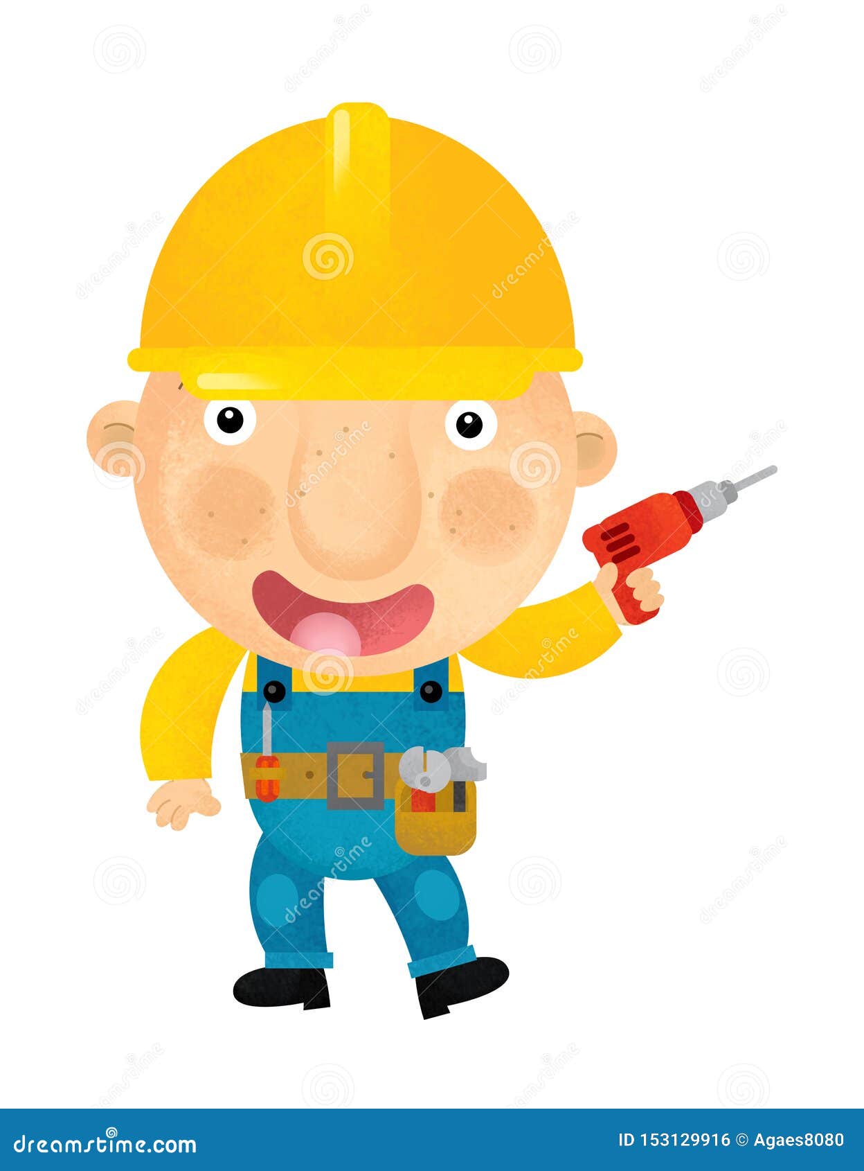 Cartoon Construction Worker in Bending with Some Kind of Project in His ...