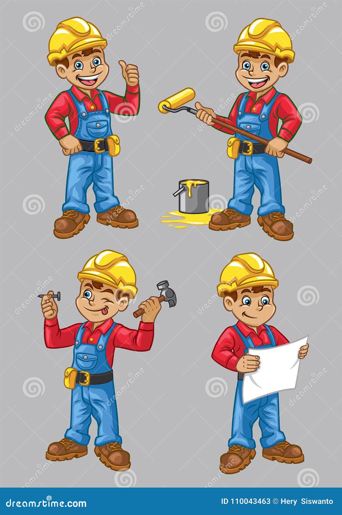 Cartoon of Construction Worker Character in Set Stock Vector ...