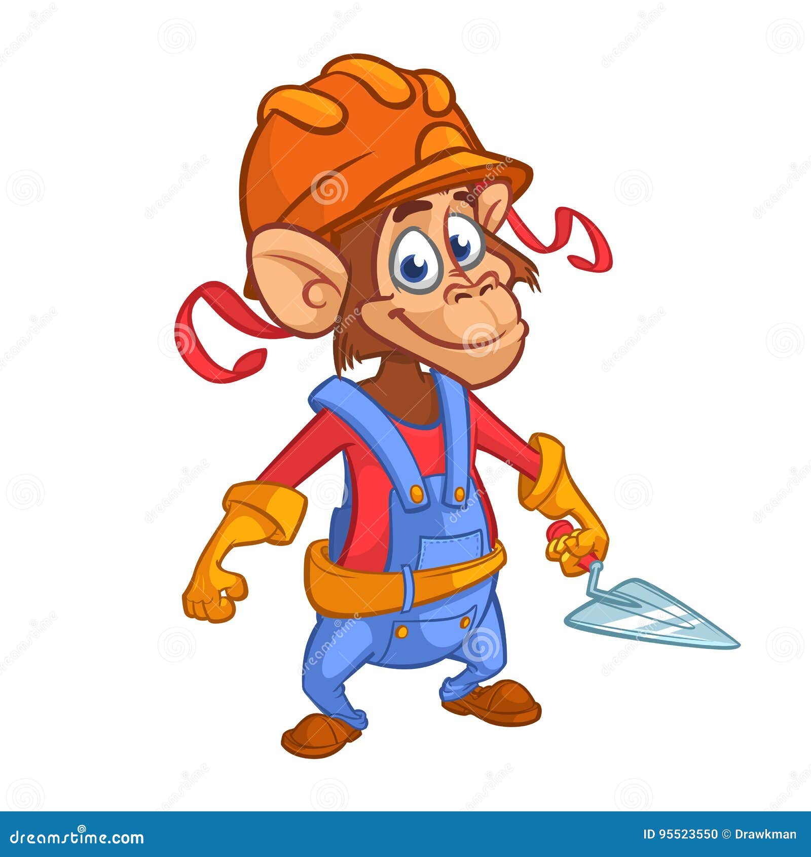 Construction Monkey With Safety Helmet, Hammer And Nails Cartoon Vector ...