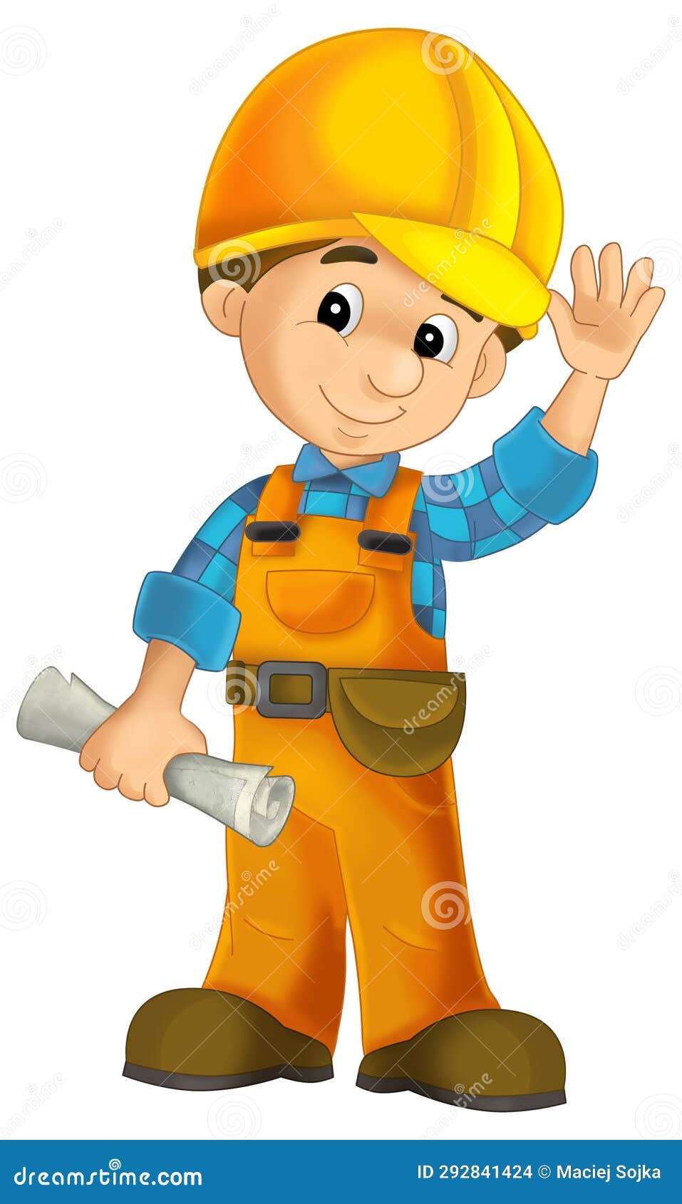 Cartoon Construction Worker Doing Work Isolated Illustration for ...
