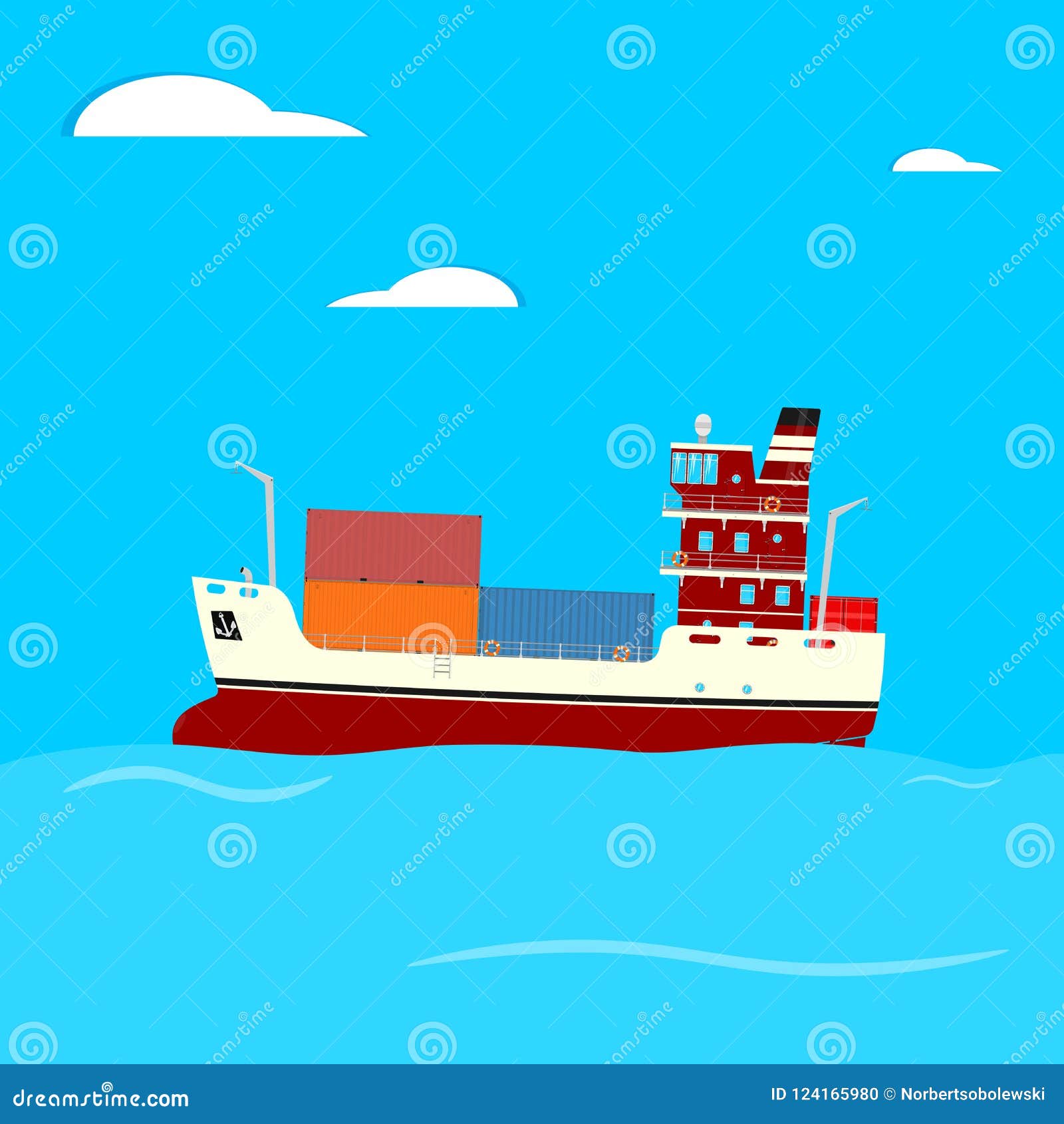 Cartoon container ship. stock vector. Illustration of flat - 124165980