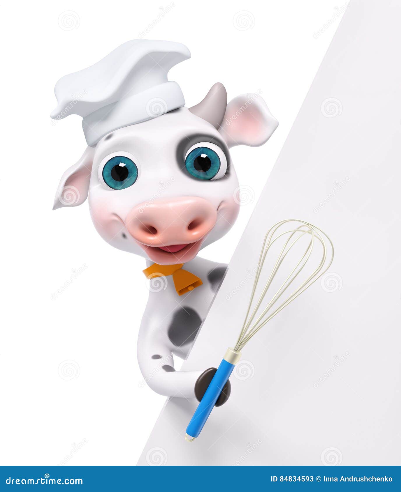 Cartoon Cook Cow with Poster and Whisk 3d Rendering Stock Illustration ...