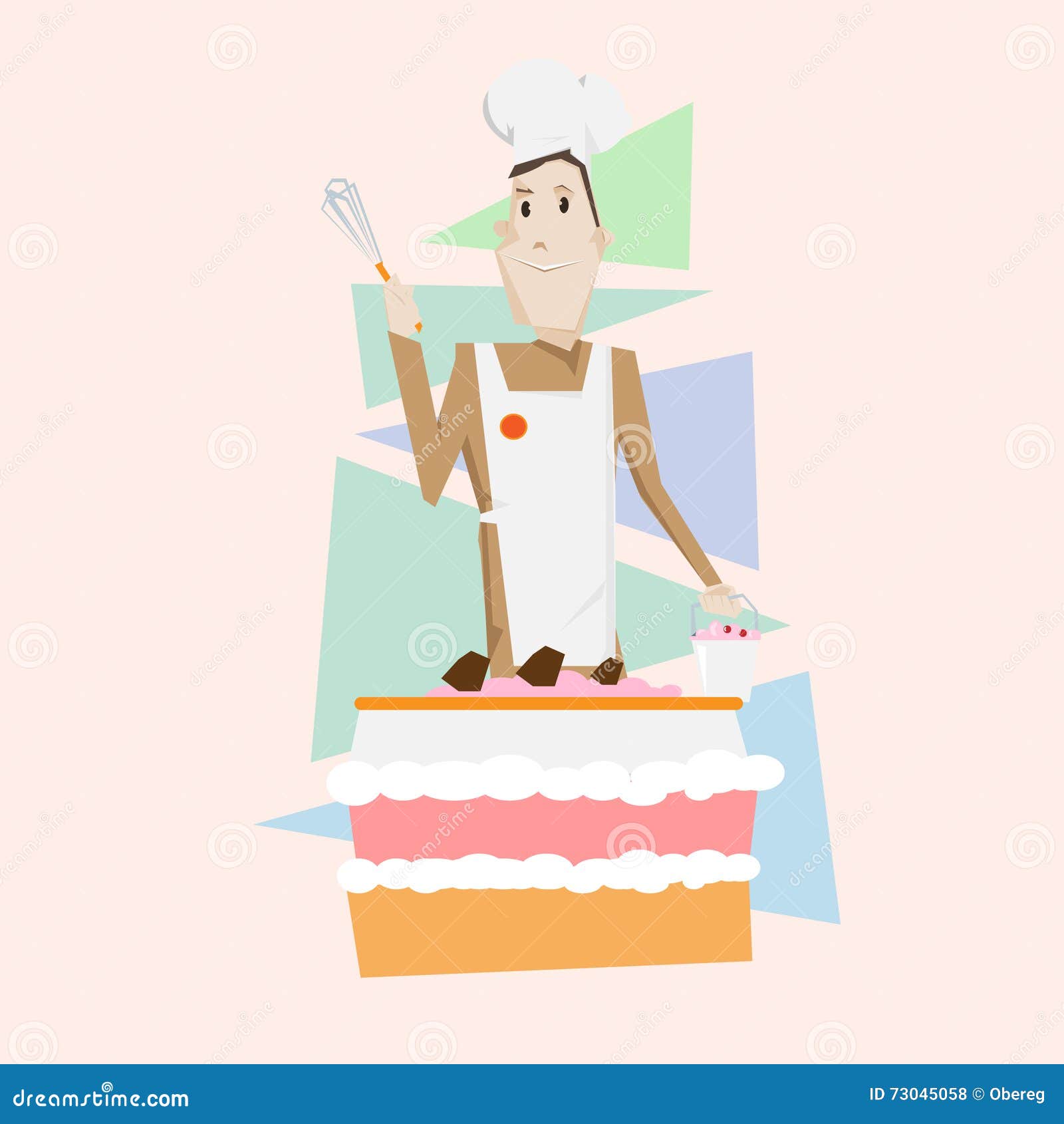 Cartoon Cook Man and Big Cake Stock Vector - Illustration of uniform ...
