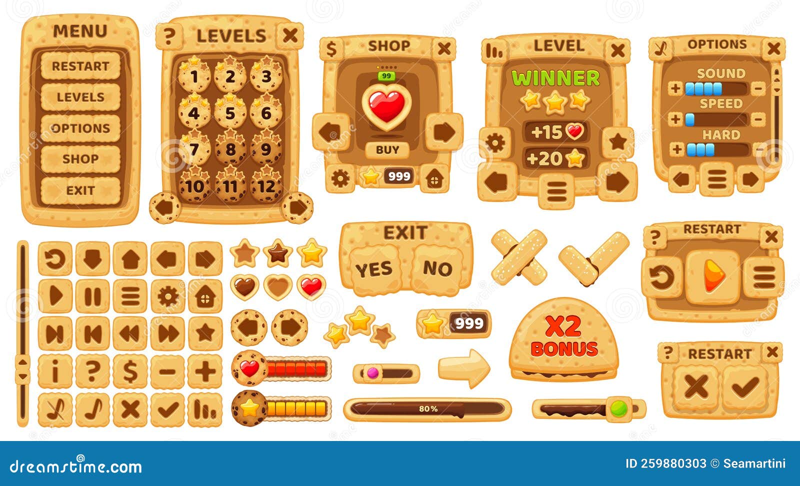 Cartoon Cookie Cracker Game Interface UI and GUI Stock Vector ...