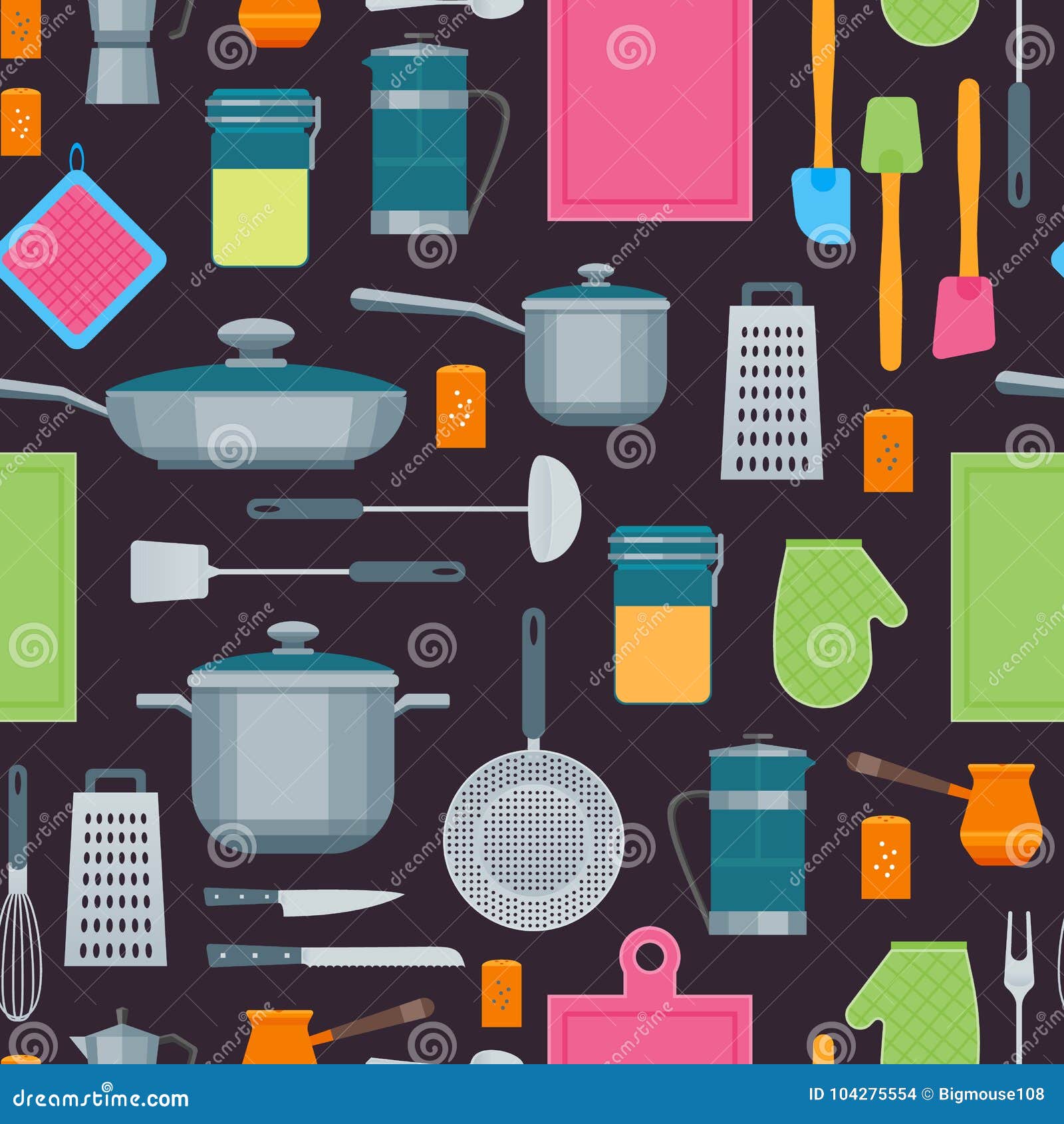 Cartoon Cookware Background Pattern. Vector Stock Vector - Illustration ...