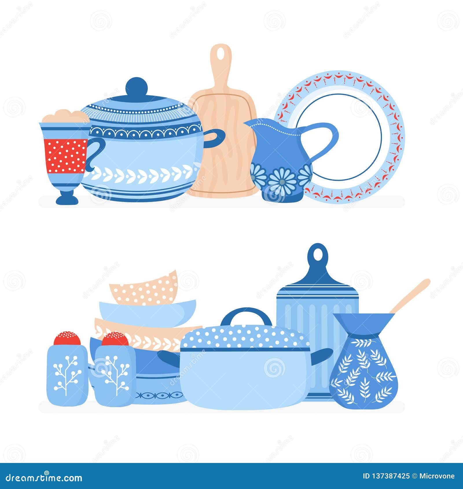 Set Of Cartoon Cookware Pans With Lids. Silhouette Illustration ...