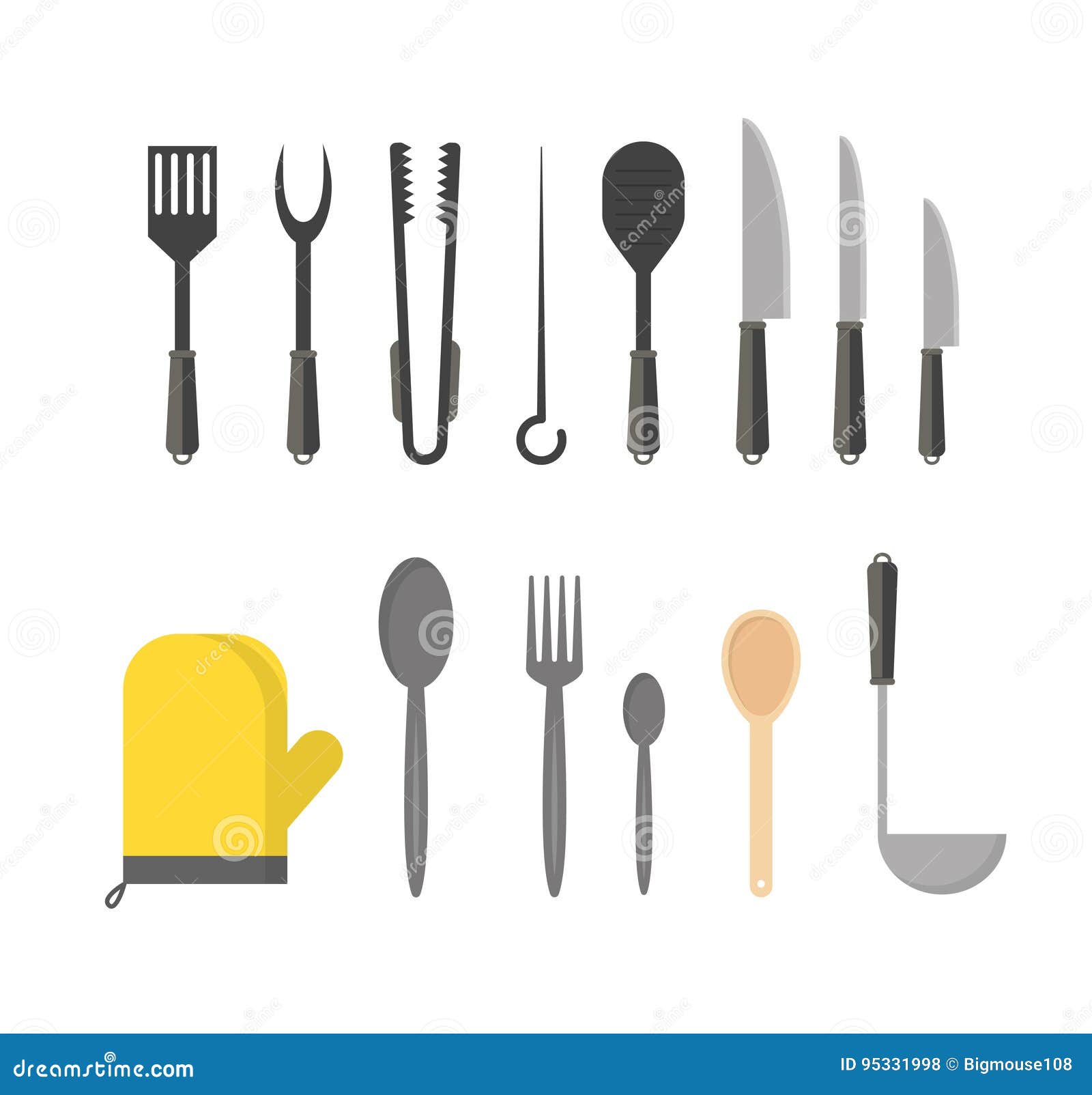 Cartoon Cookware Set Row. Vector Stock Vector - Illustration of food ...