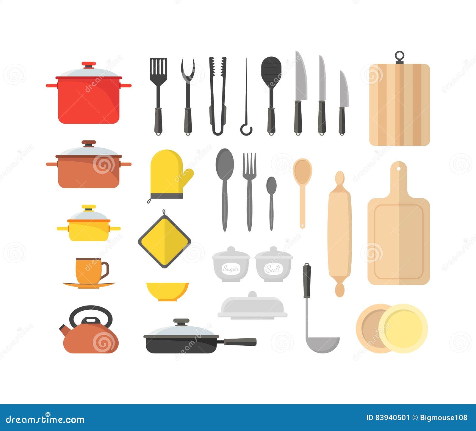 Cartoon Cookware Set. Vector Stock Vector - Illustration of ladle ...