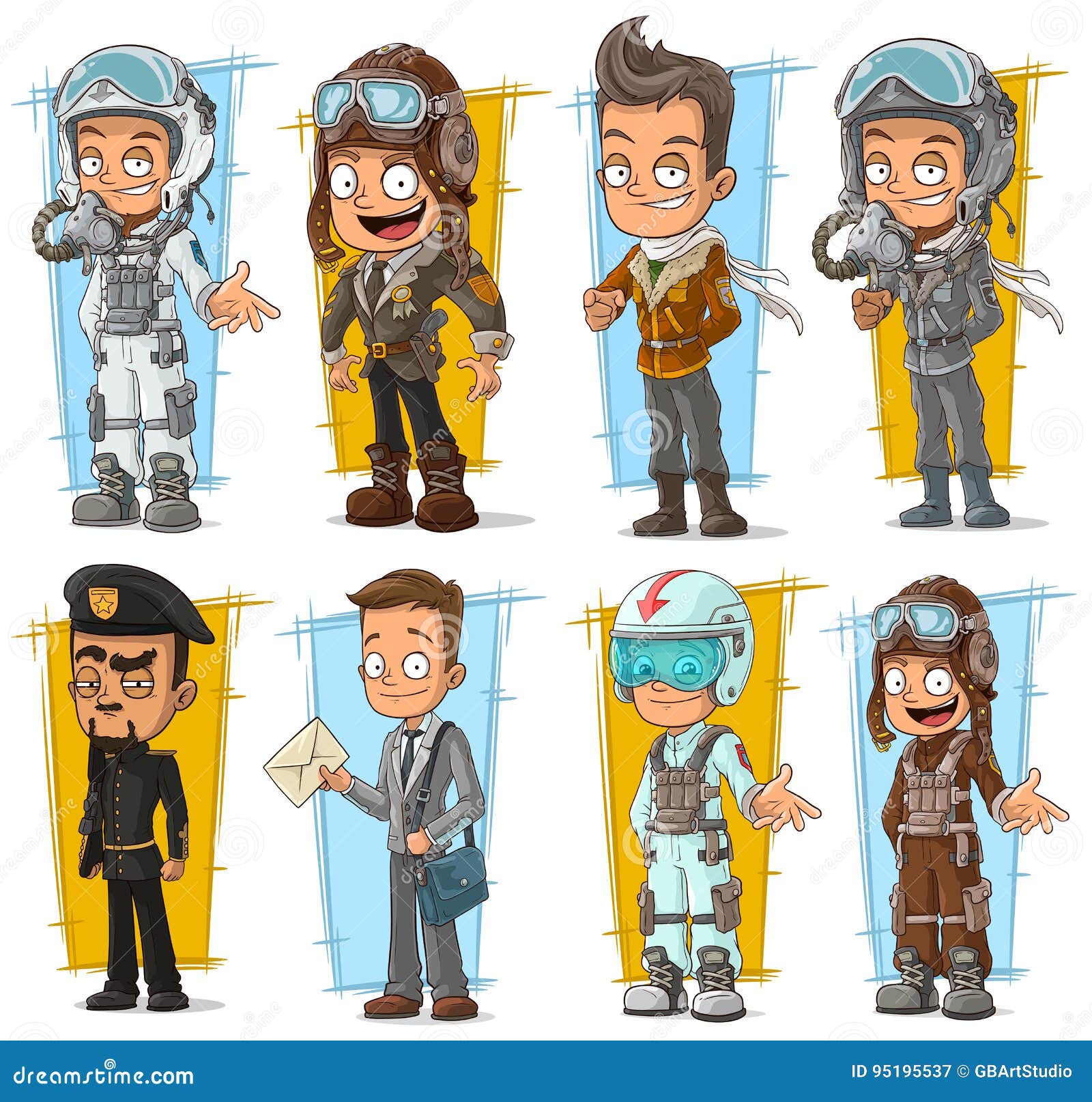 Cartoon Cool Pilot and Postman Character Vector Set Stock Vector ...