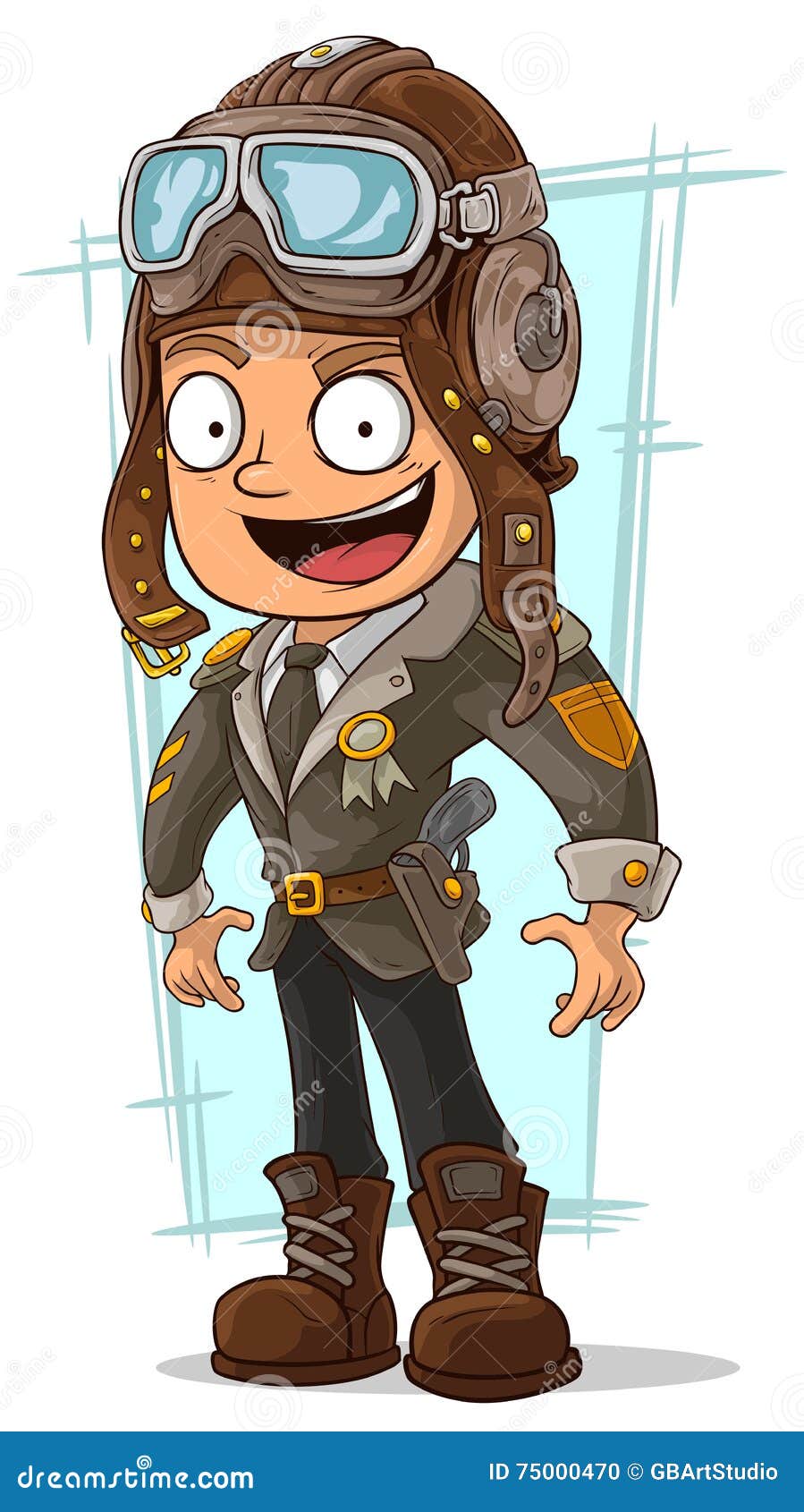 Cartoon Cool Pilot in Retro Helmet Stock Vector - Illustration of ...