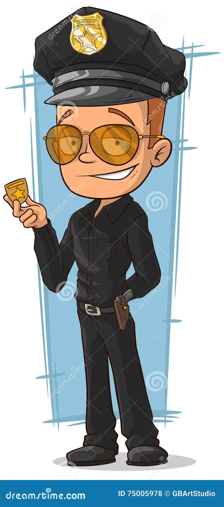 Cartoon Cool Policeman in Black Uniform Stock Vector - Illustration of ...