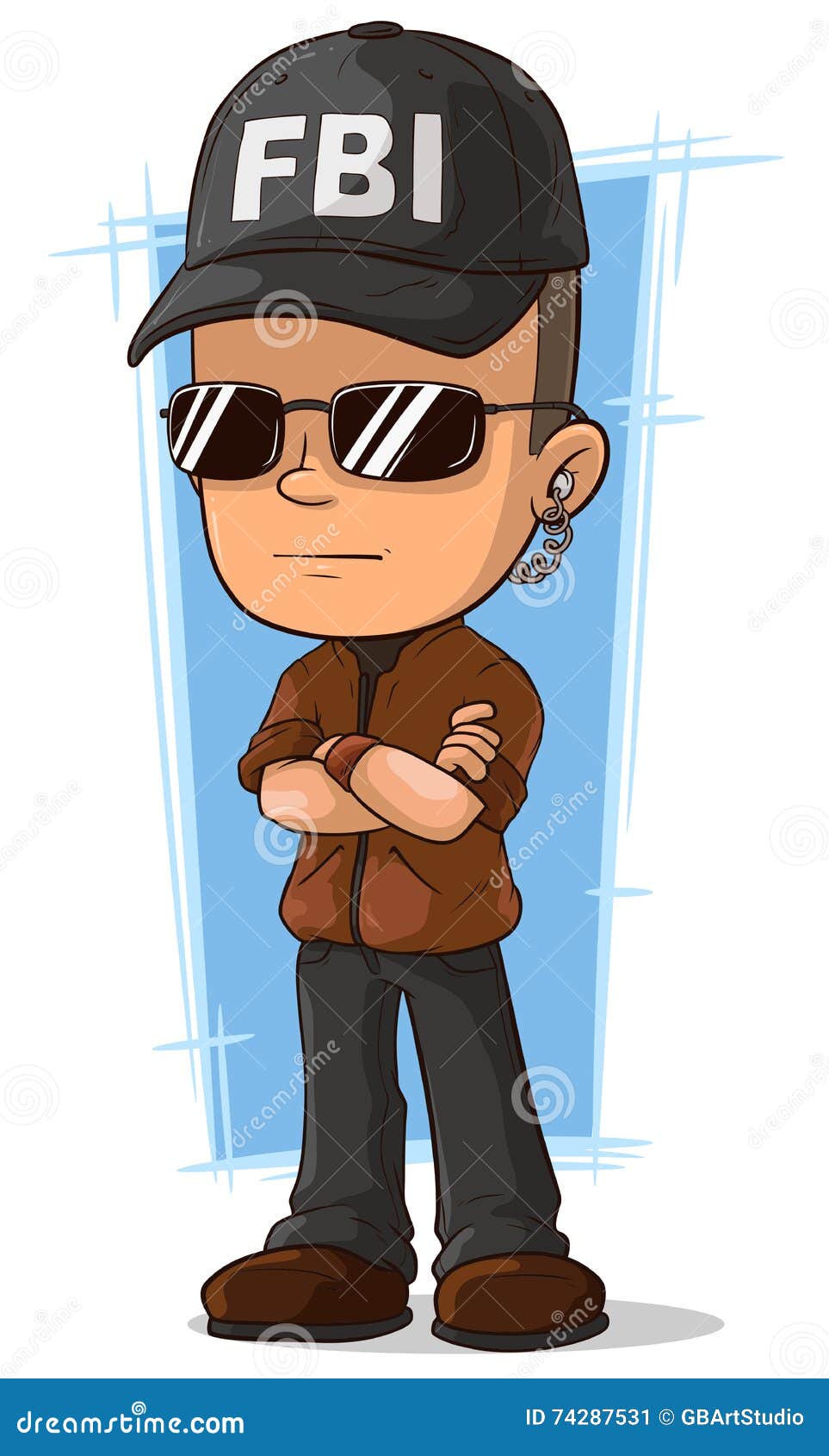 Cartoon Cool Secret Agent with Earphone Stock Vector - Illustration of ...