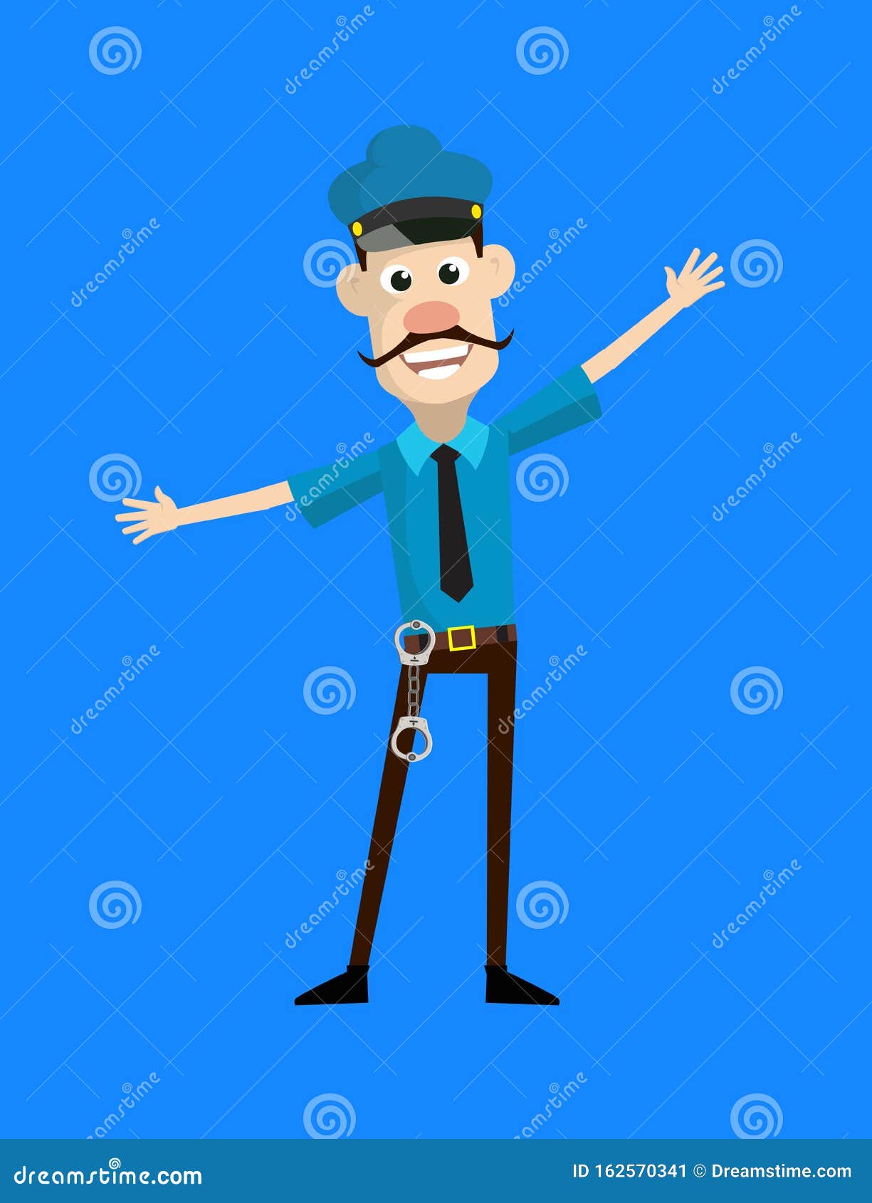 Cartoon Cop Policeman - in Cheerful Pose Stock Vector - Illustration of ...