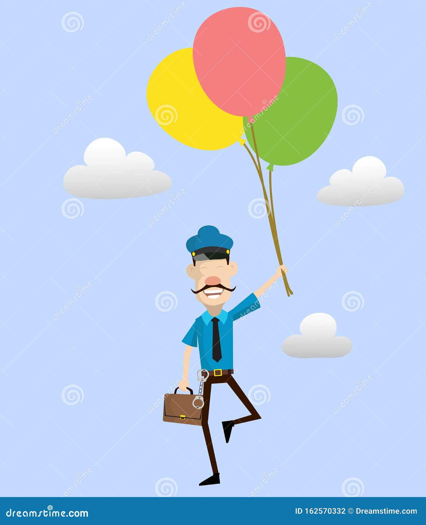 Cartoon Cop Policeman - Flying with Balloons Stock Vector ...