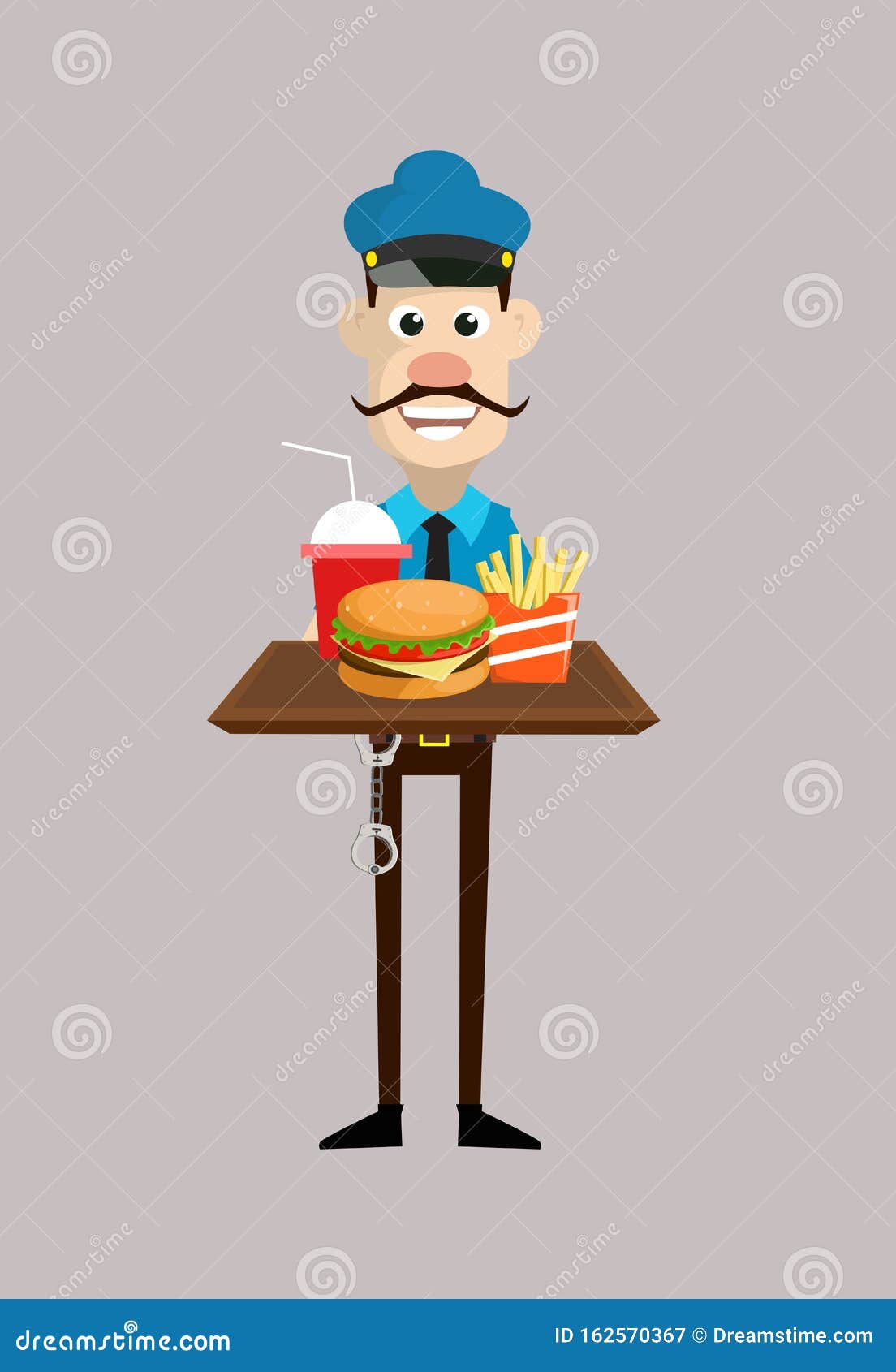 Cartoon Cop Policeman - Presenting Fast Foods Stock Vector ...