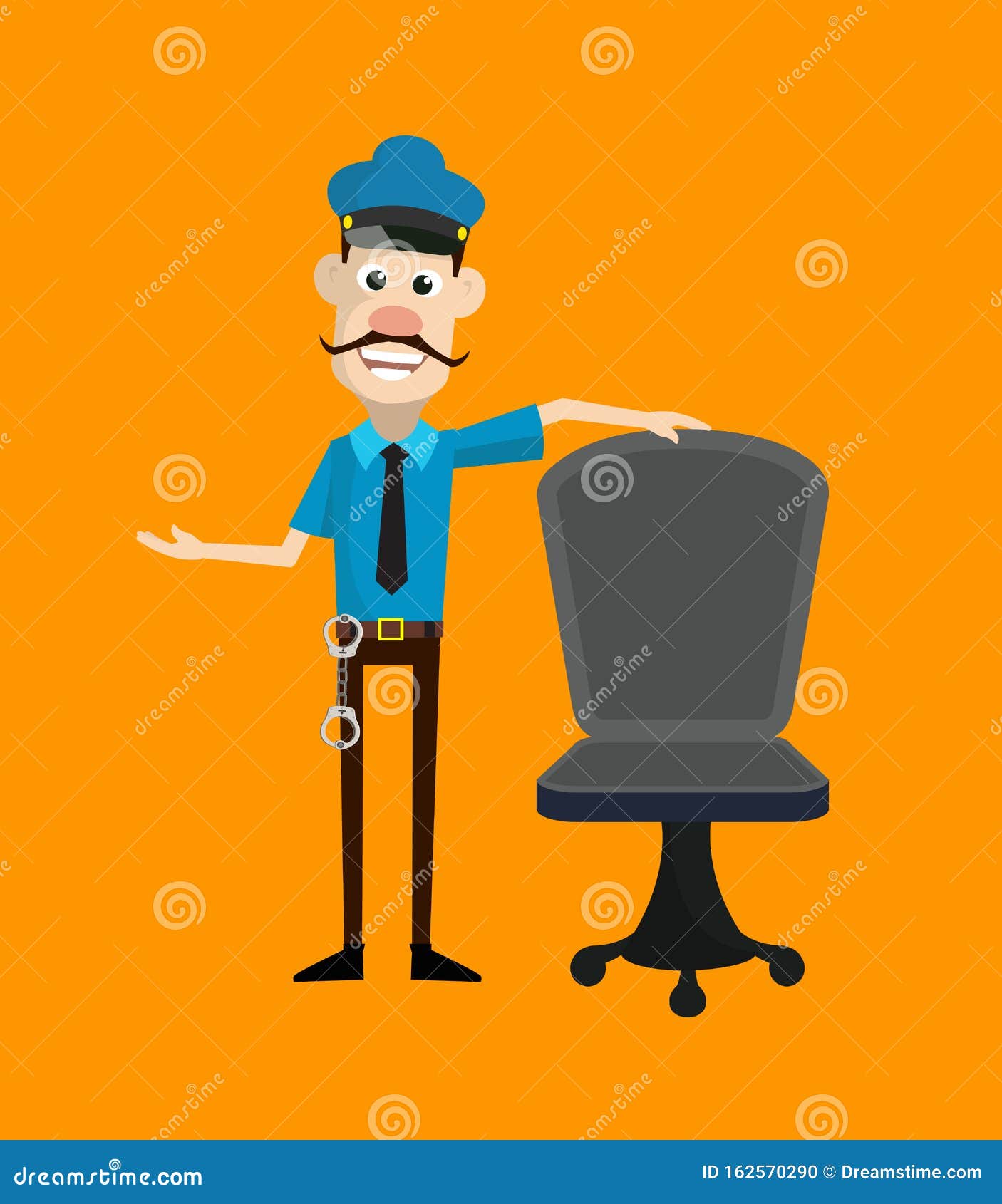 Cartoon Cop Policeman - Standing with Chair and Gesturing with Hand ...