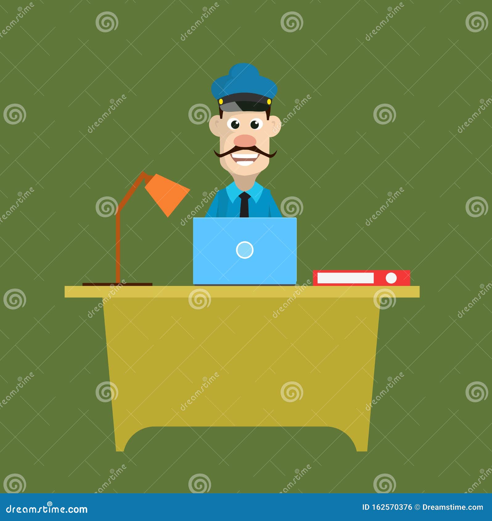 Cartoon Cop Policeman - Working on Laptop Stock Vector - Illustration ...