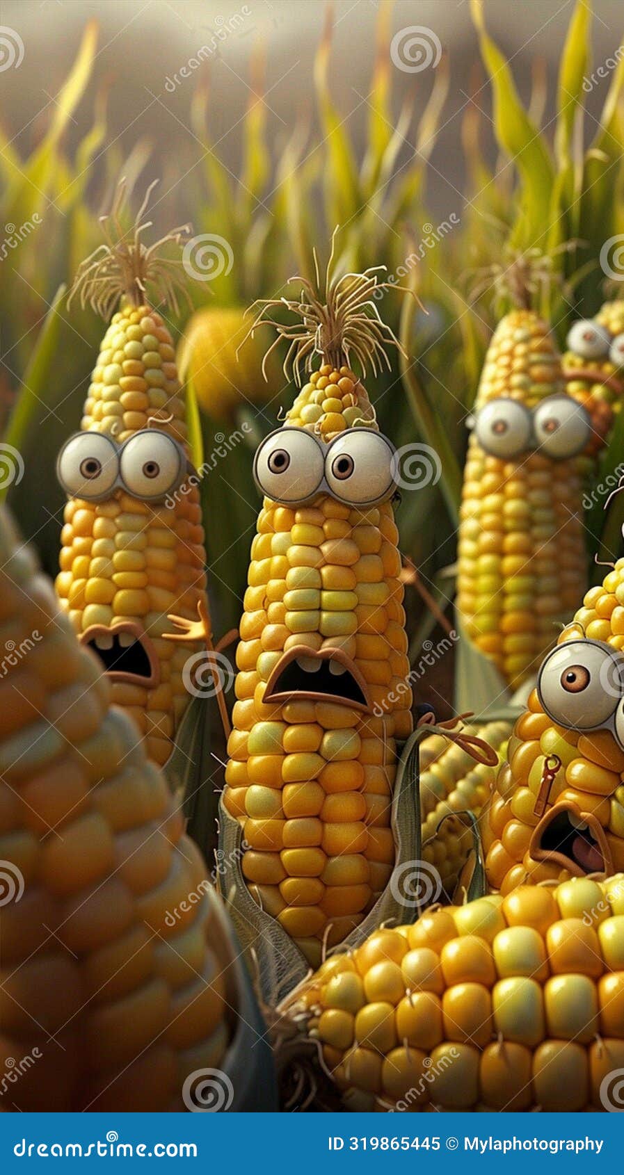Cartoon Corn on the Cob with Eyes and Frown on the Face. Generative AI ...