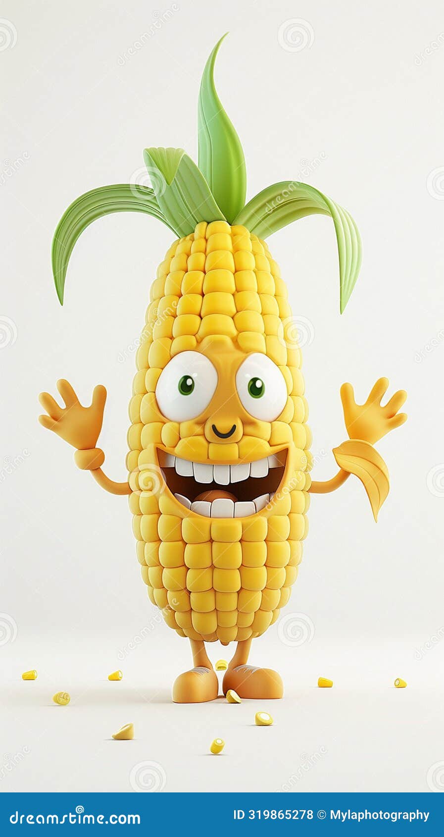 Cartoon Corn on the Cob with Eyes and Smile on the Face. Generative AI ...