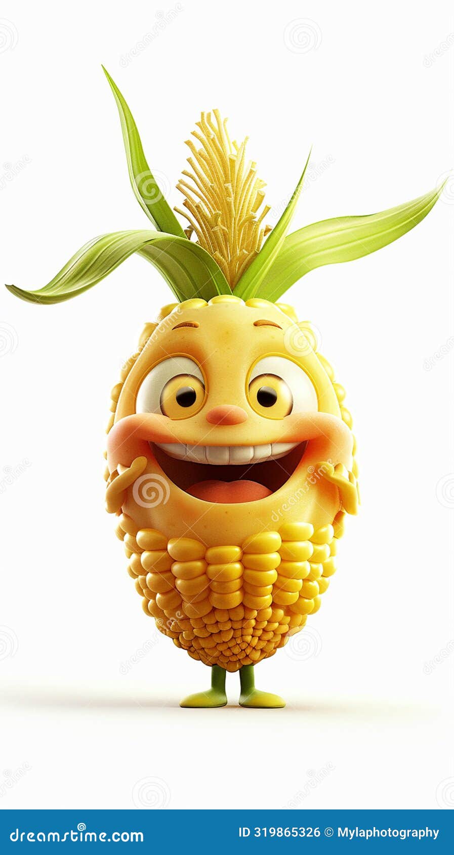 Cartoon Corn on the Cob with Eyes and Smile on the Face. Generative AI ...