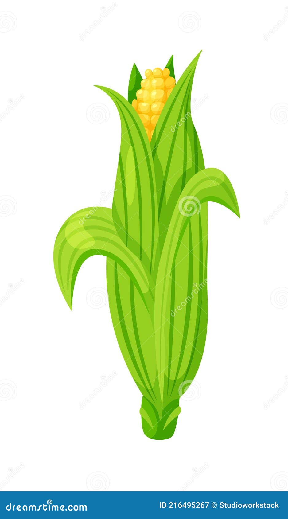 An Ear Of Corn Cob With Husk. Cartoon Trendy Style. Maize. Bright Ripe ...